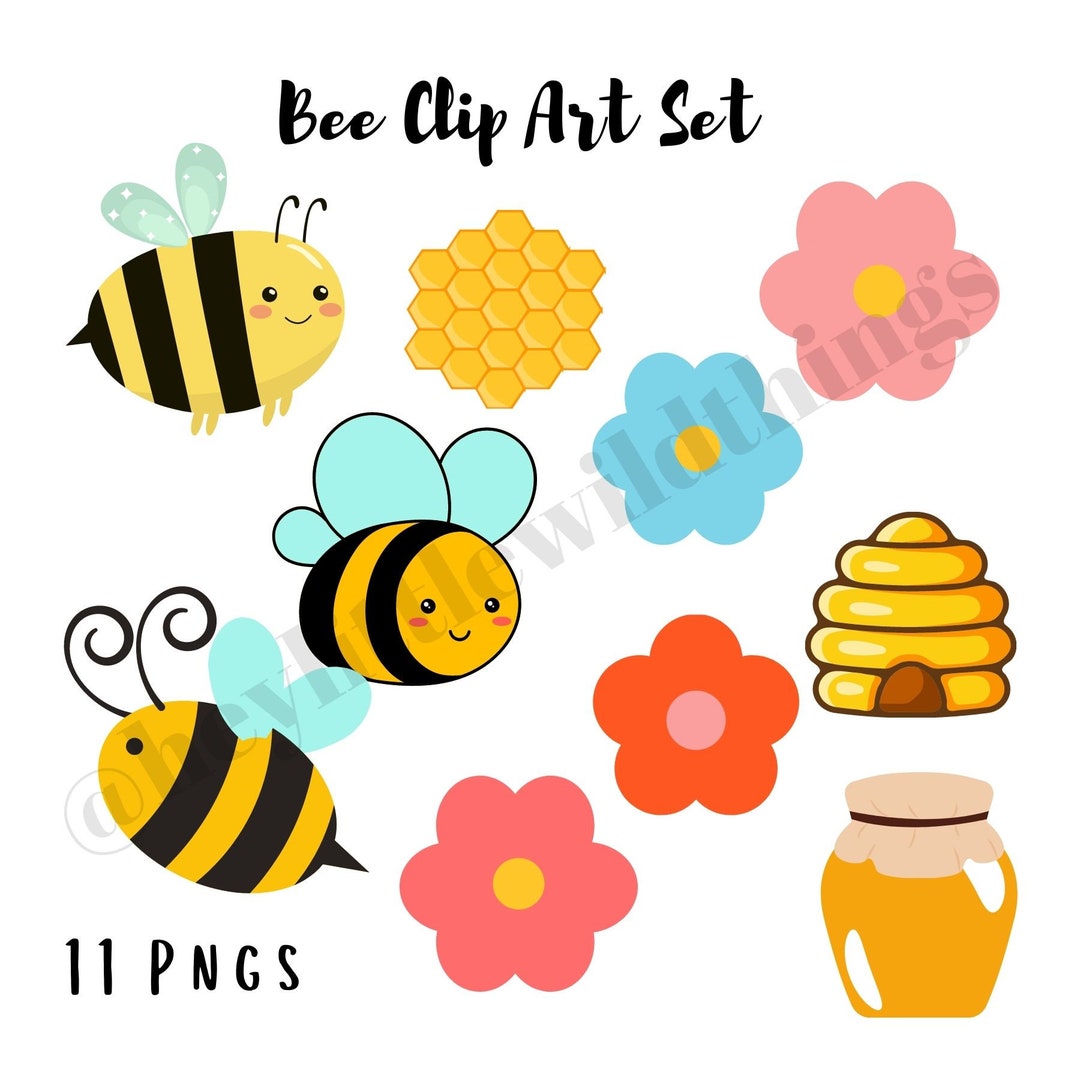 Cute Bee Floral Honey Digital Clip Art Set - PNG Files - Etsy