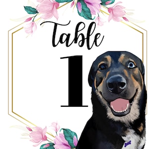 Wedding Table Numbers, Printable Table Numbers With Custom Pet Portrait ...