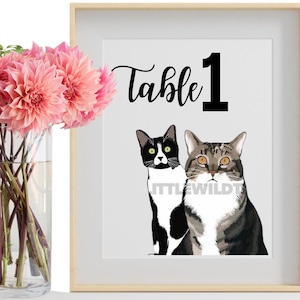 Wedding Table Numbers, Printable Table Numbers With Custom Pet Portrait ...