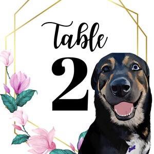 Wedding Table Numbers, Printable Table Numbers With Custom Pet Portrait ...