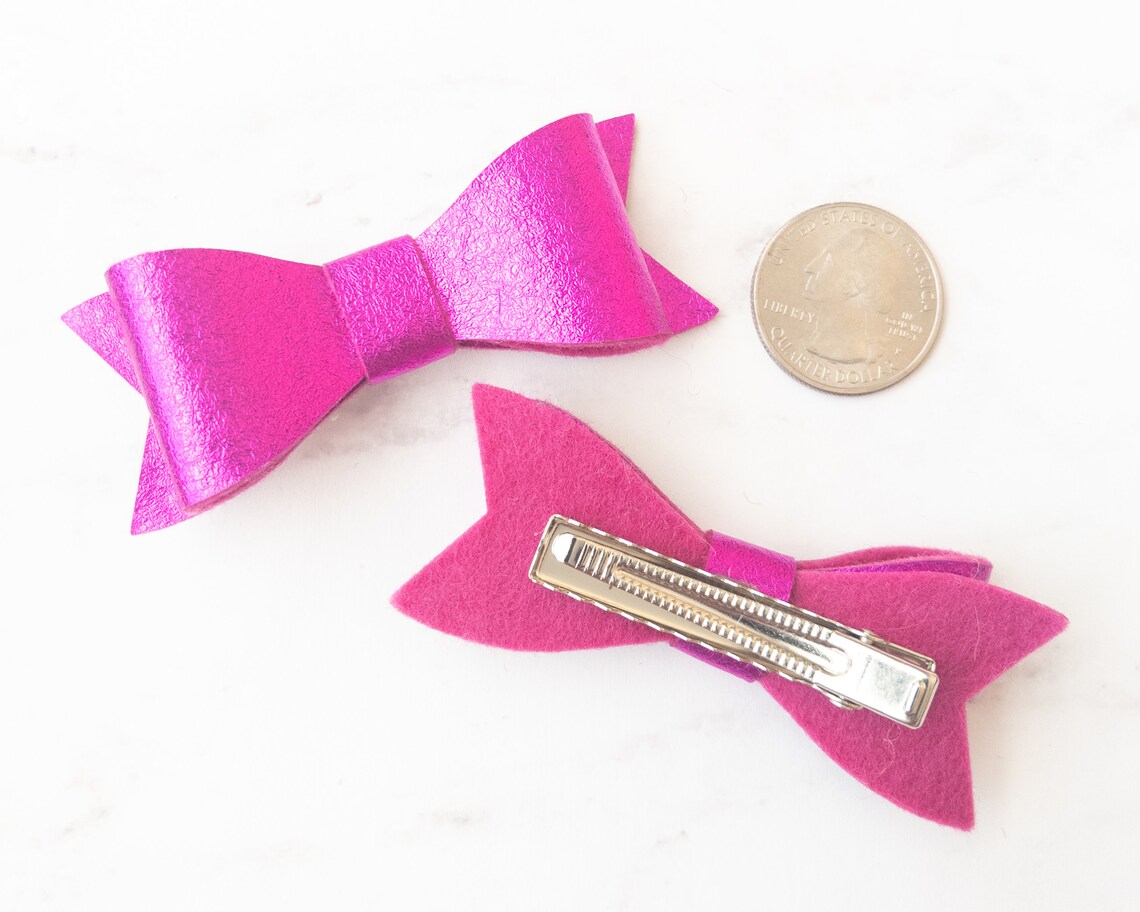 Magenta Metallic Classic Bow Hairclip Metallic Pink Hairbow Valentine's ...