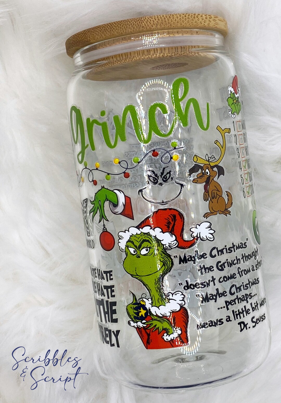 16oz Bah Humbug Quotes Libbey Glass With Bamboo Lid and Straw - Etsy