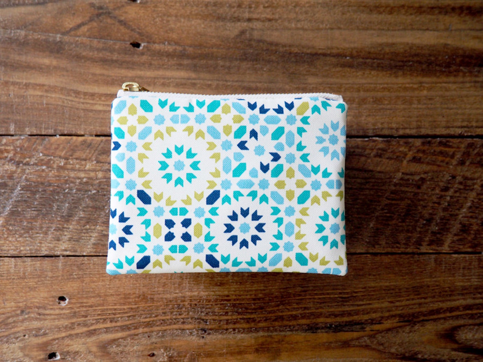 Blue Green Print Mini Pouch Gold Zipper Zipper Zippered - Etsy