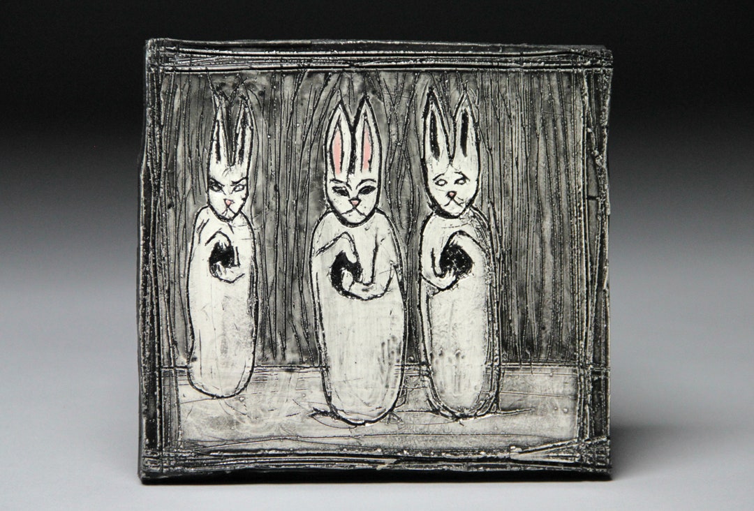 Votive Rabbit Family Portrait Series- "sisters" Low Relief Wall Sculpture, Ceramic Art Tile - Etsy