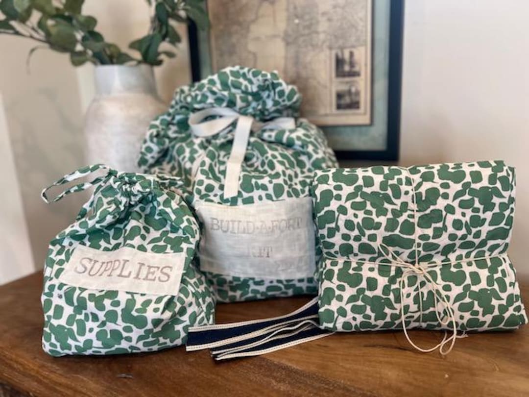 Build-a-fort Kit | GREEN & WHITE With NAVY Ties - Etsy