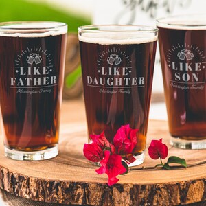 Personalized Gift for Dad - Etched Beer Glass, Like Father Like Son ...