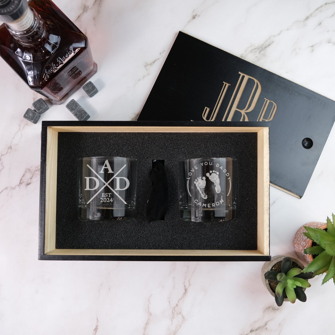 Personalized Fathers Day Whiskey Glass Set Engraved Bourbon Glasses In