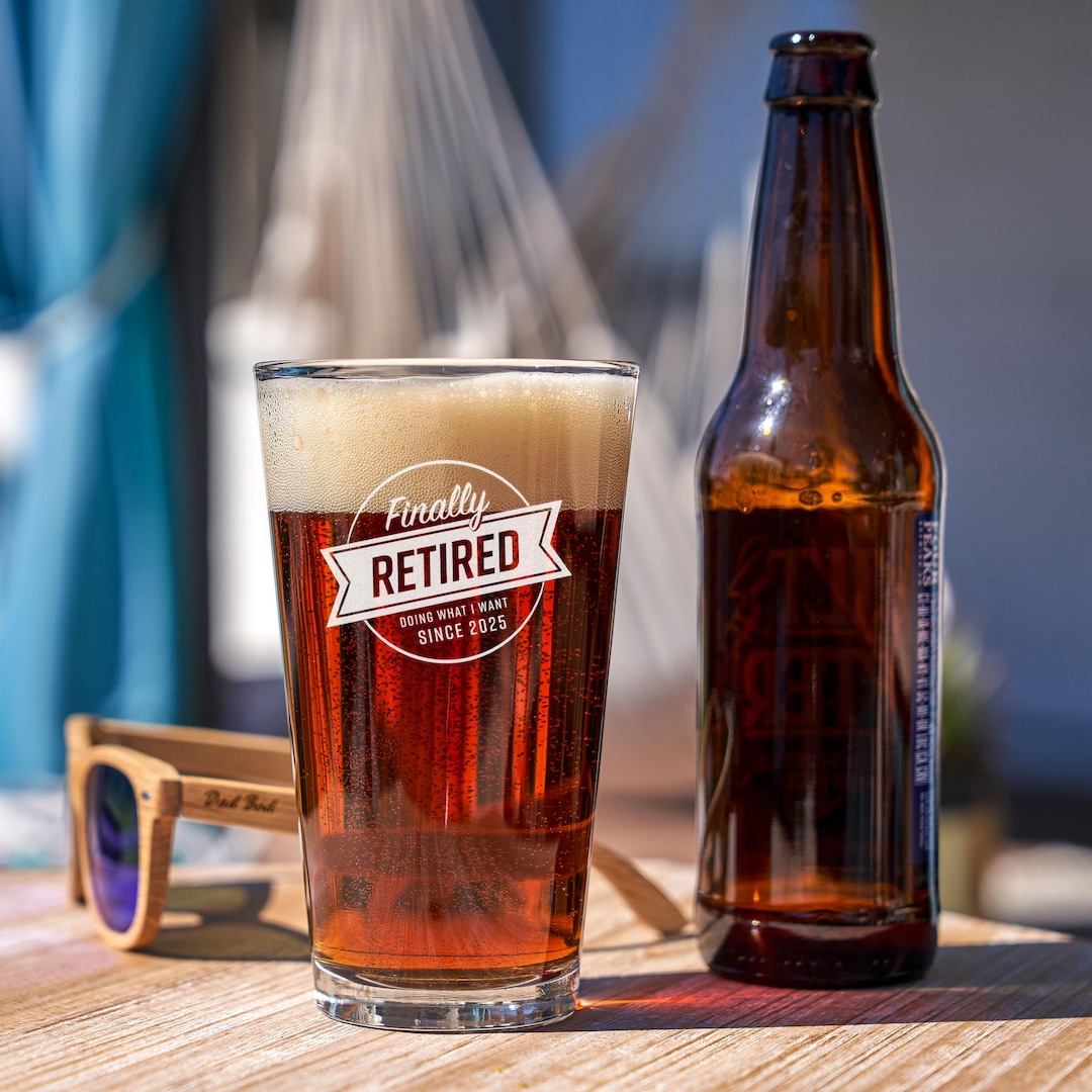 Personalized Retirement Beer Glass - Retirement Gift, Custom Year ...