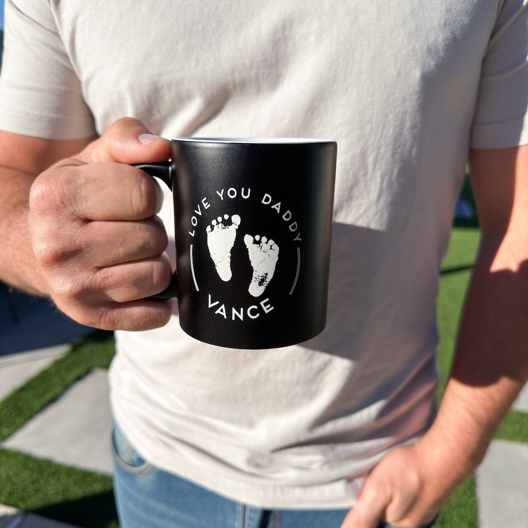 Custom Baby Footprint Coffee Mug, Gift for First Time Dad, Option to ...