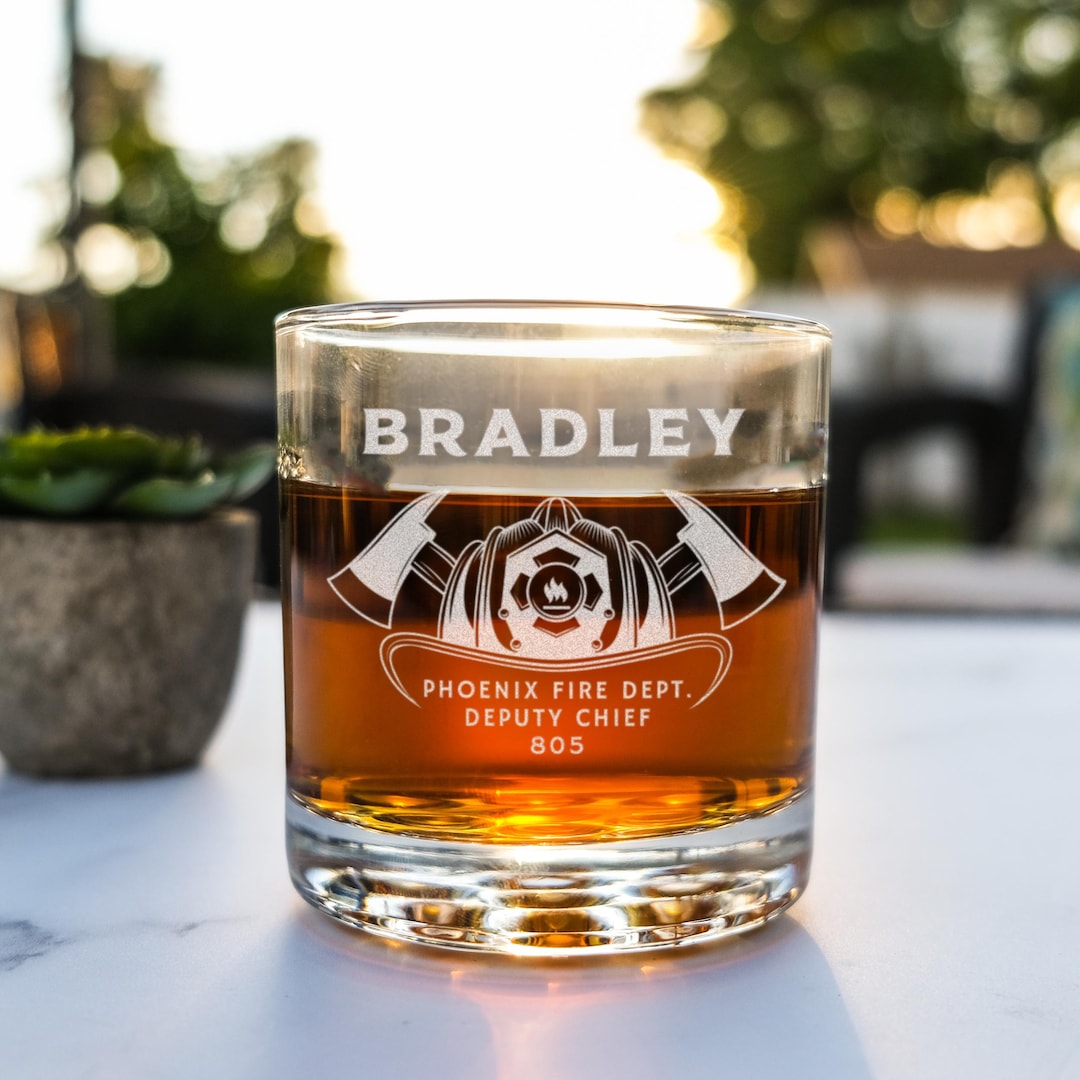 Personalized Firefighter Whiskey Glass | Custom Fireman Gift | Fireman ...