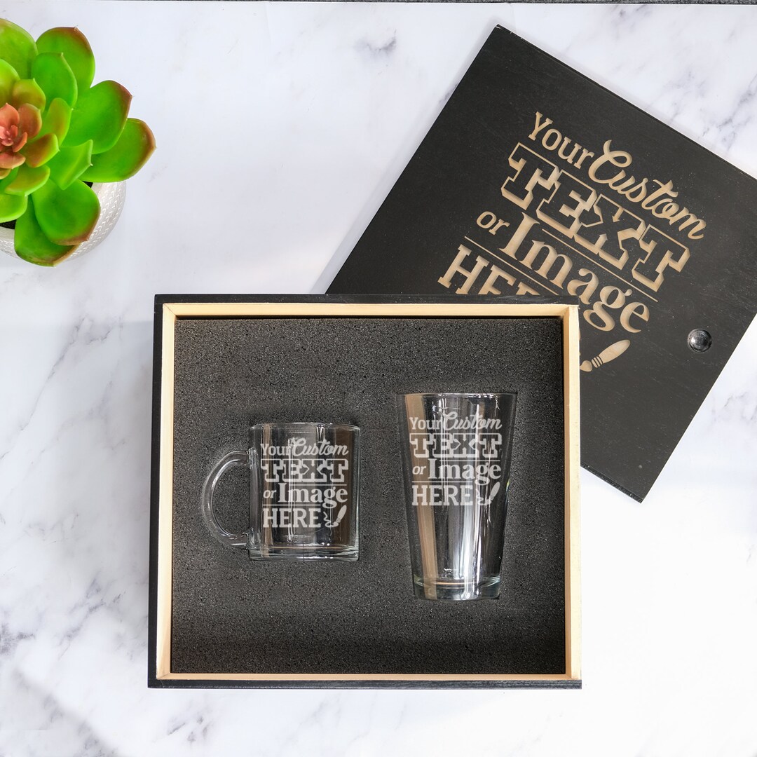 Custom Engraved Coffee Mug & Pint Glass Gift Set | Personalized ...