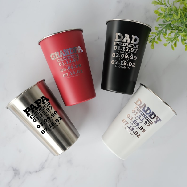 Dad Est. Stainless Steel Cup - Personalized up to 5 Kids Names, Custom ...