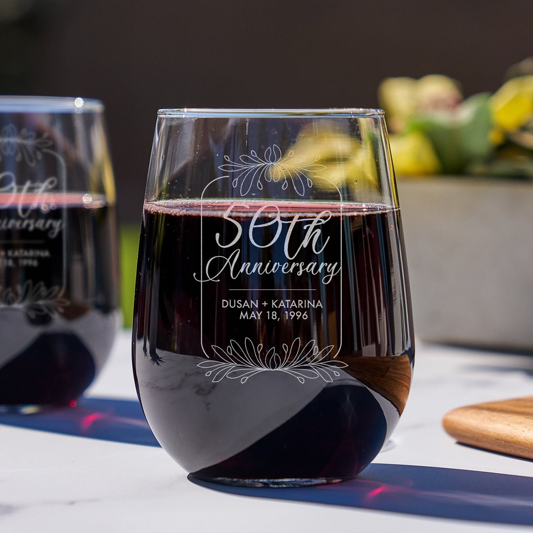 50 Year Wedding Anniversary Wine Glasses Personalized Etched 5316