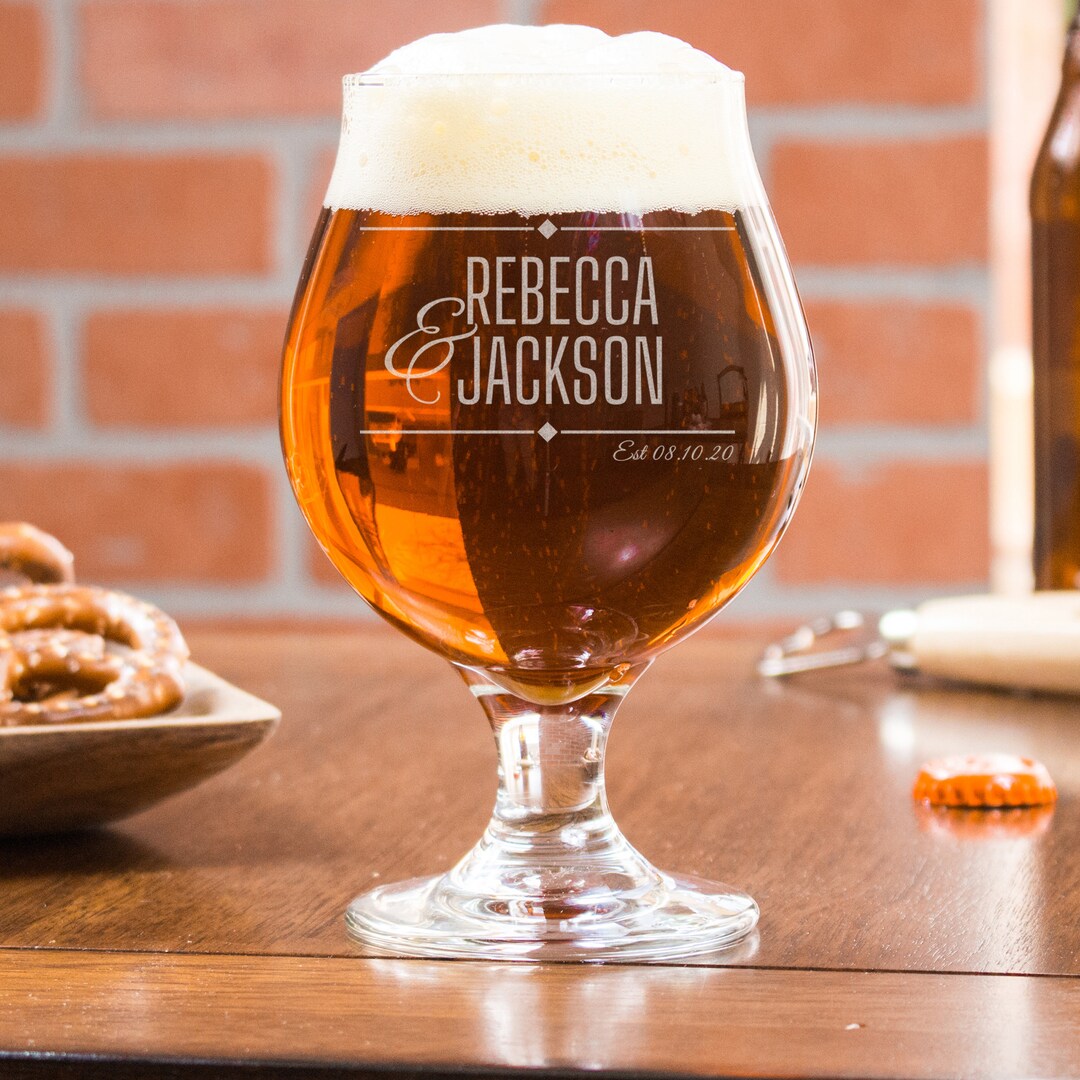 Personalized Beer Glass Etched Tulip Beer Glass Custom Names And Date Personalized Wedding