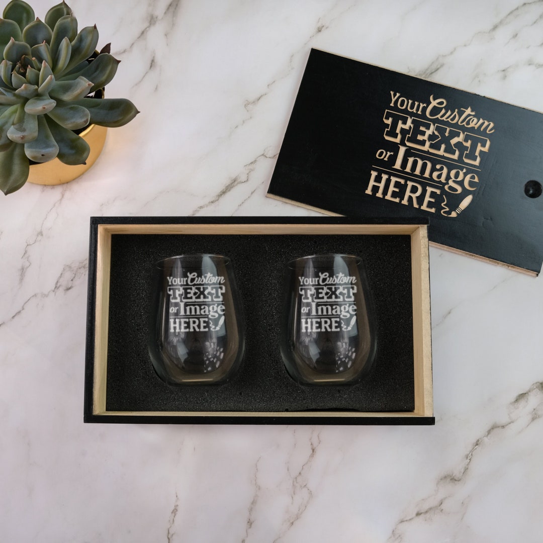 Custom Wine Glasses Gift Set | Engraved Gift Box | Custom Message ...
