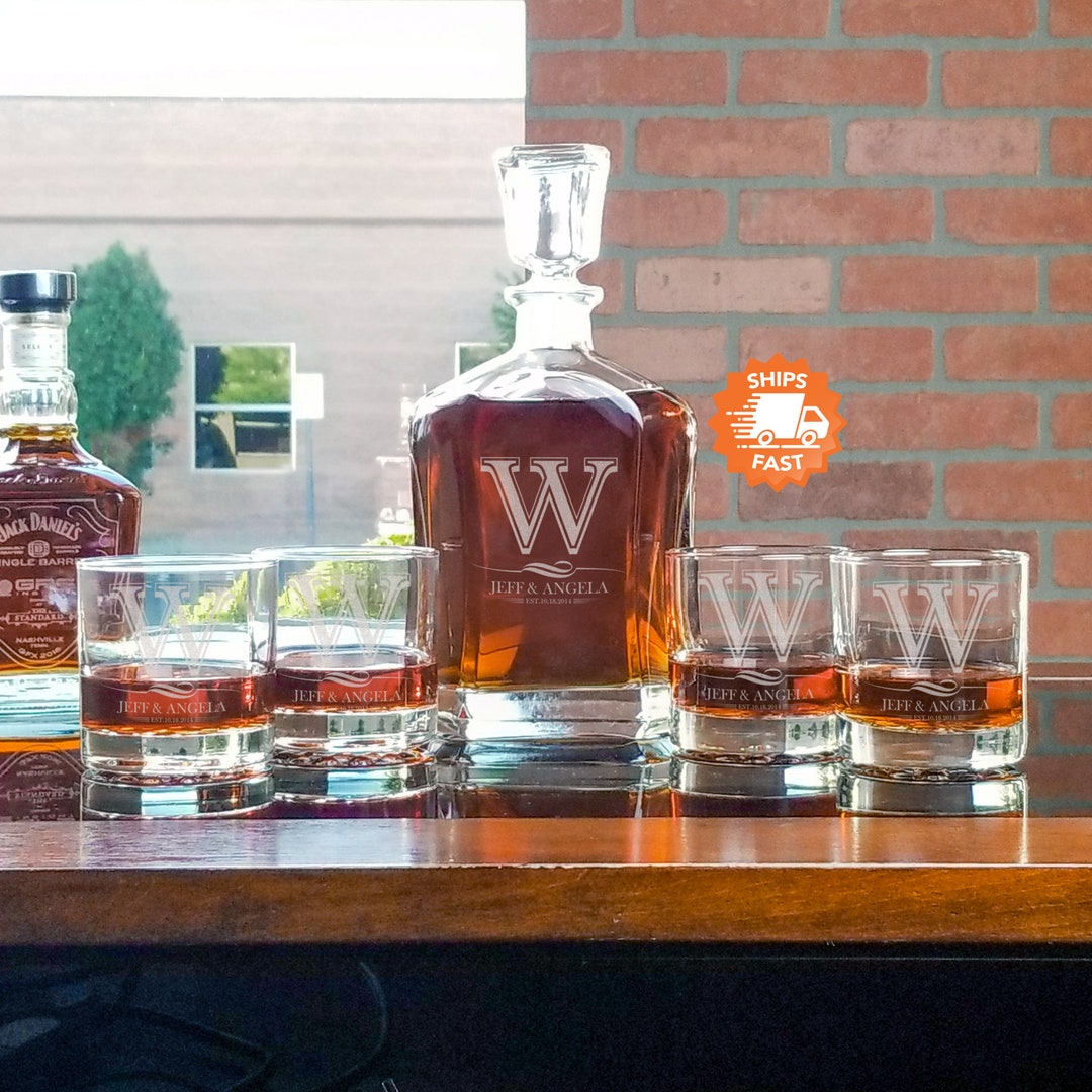 Personalized Whiskey Decanter Set Laser Engraved Whiskey Glasses and ...