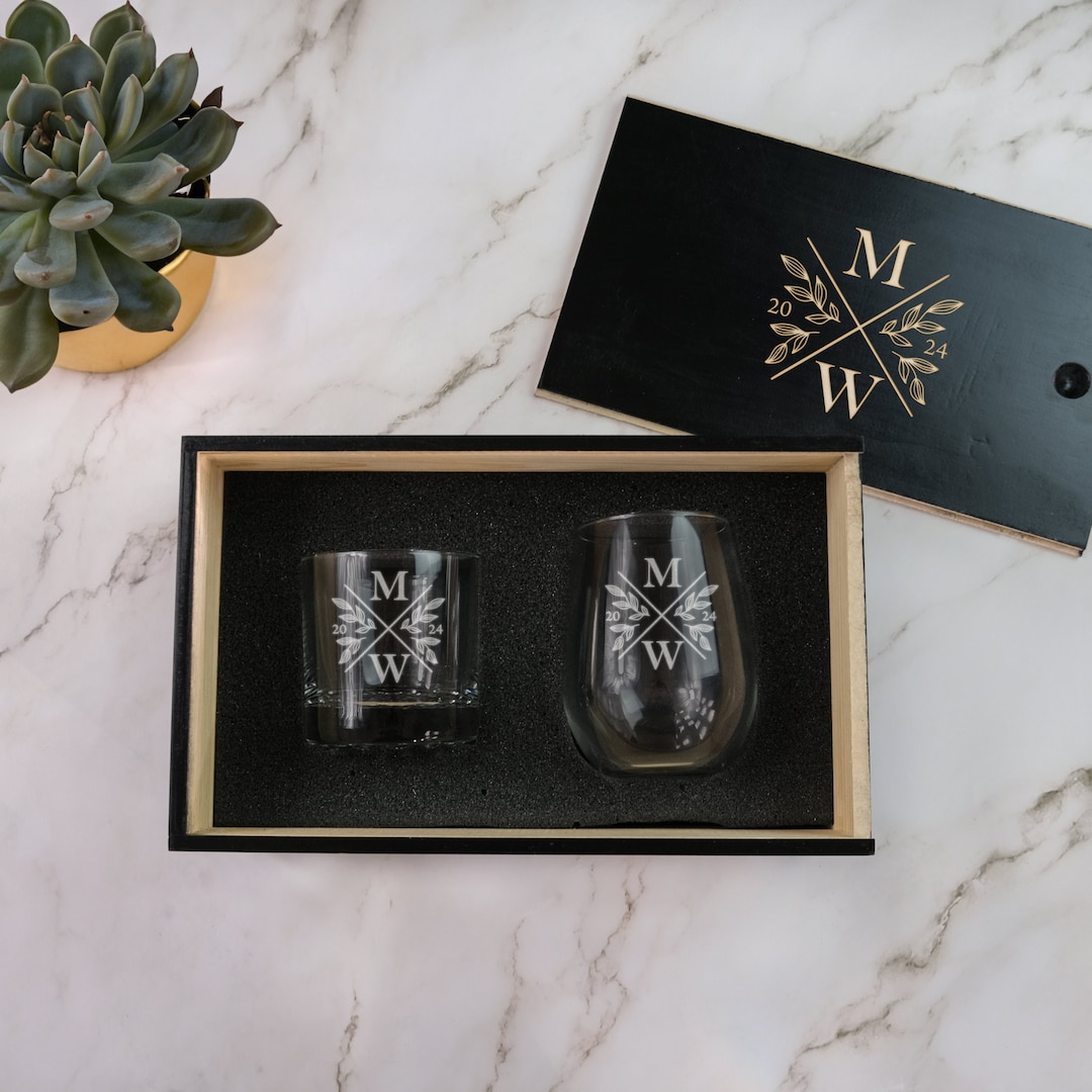 Personalized Wine & Whiskey Gift Set - Custom Gift for Couples | His ...