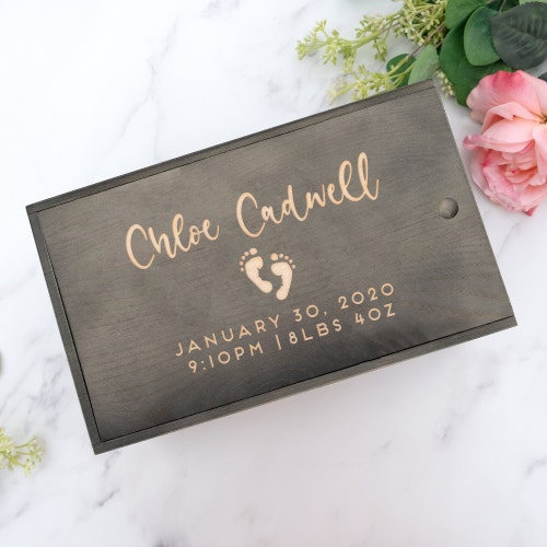 Handmade Baby Keepsake Wood Memory Box Personalized Text or - Etsy