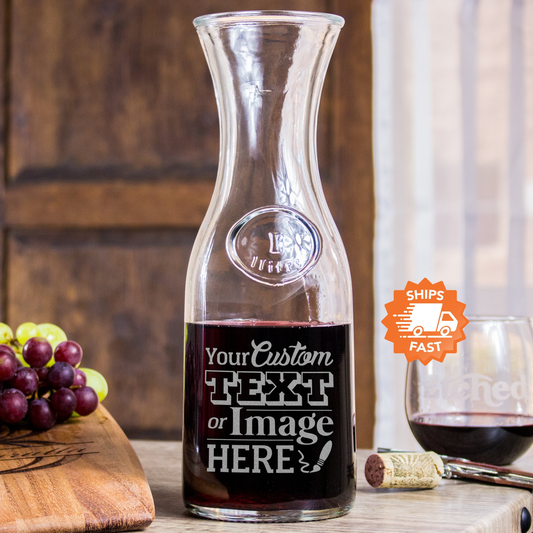 Custom Wine Carafe Add Your Text Artwork or Logo | Etsy