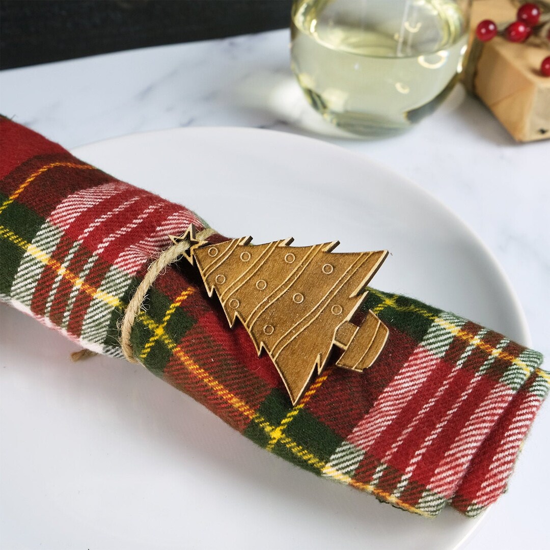 Christmas Tree Napkin Ties Set Wood Napkin Ties Napkin - Etsy