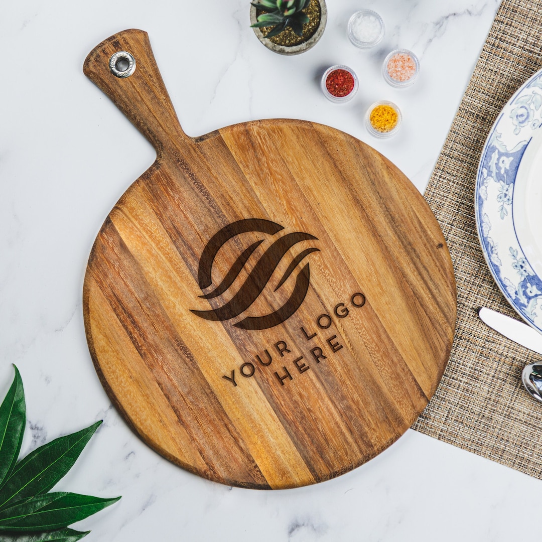 Custom Logo Charcuterie Board - Branded Cutting Board | Round Serving ...