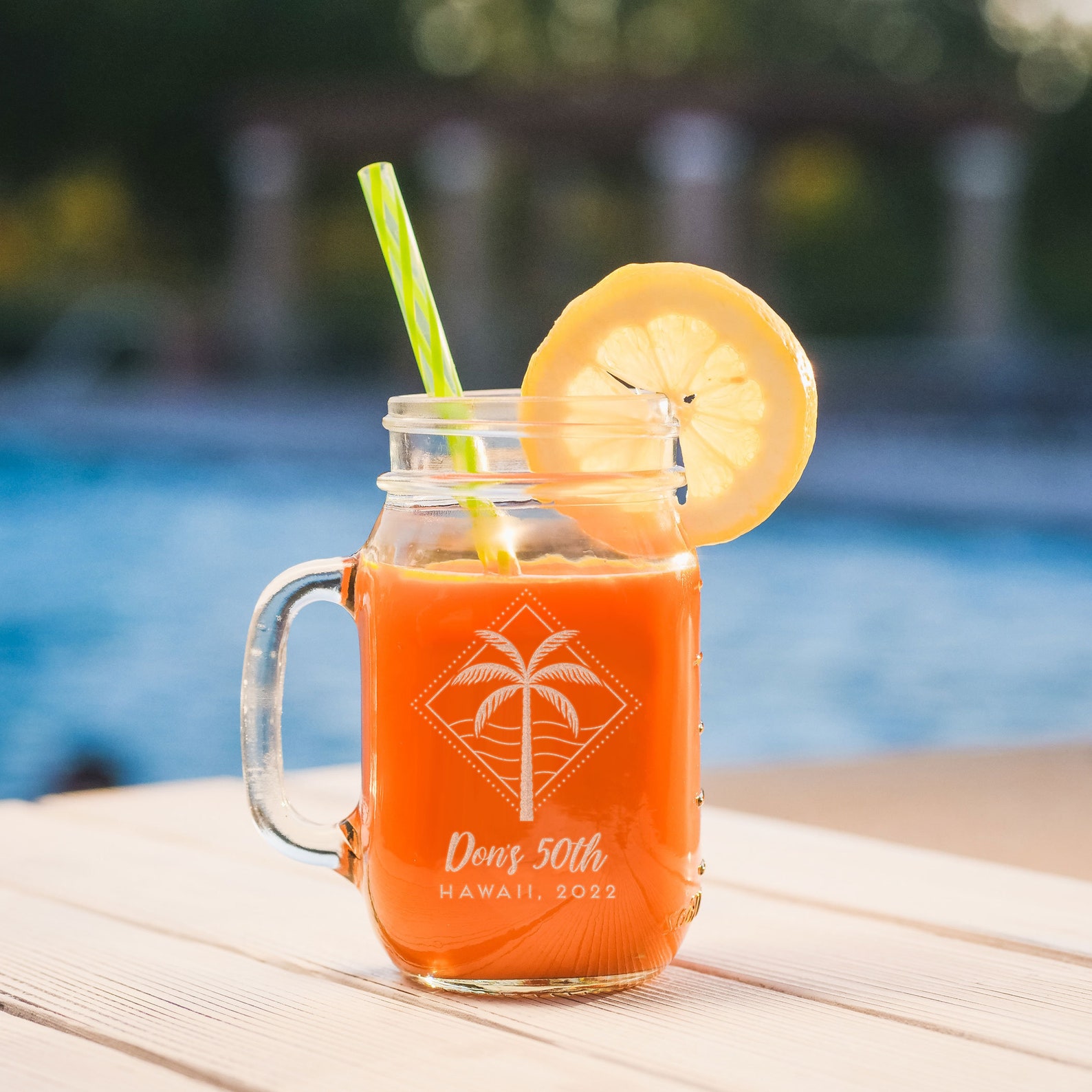 Personalized Palm Tree Mason Jar - Custom Text, Beach Themed Glass for ...