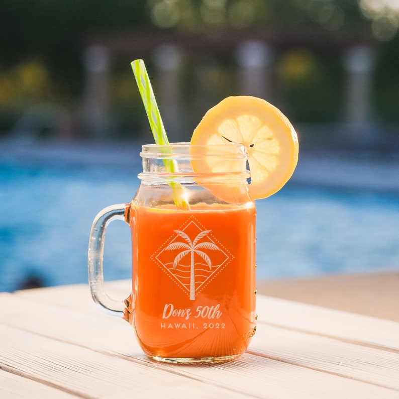 Personalized Palm Tree Mason Jar - Custom Text, Beach Themed Glass for ...