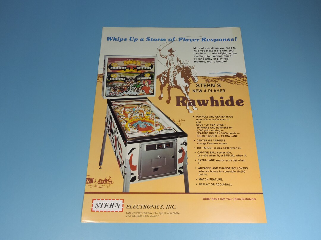 1977 Stern RAWHIDE Pinball Machine Flyer Original Flyer - Etsy
