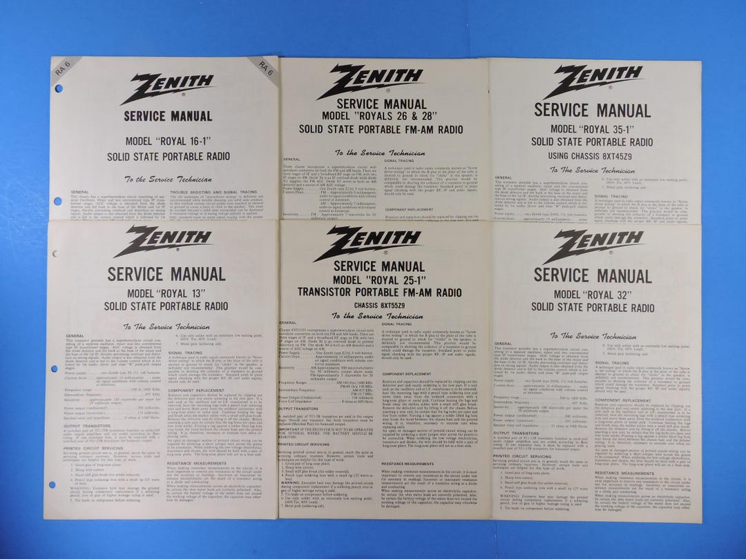 Vintage Zenith Royal Transistor Radio Service Manuals - Select From the ...
