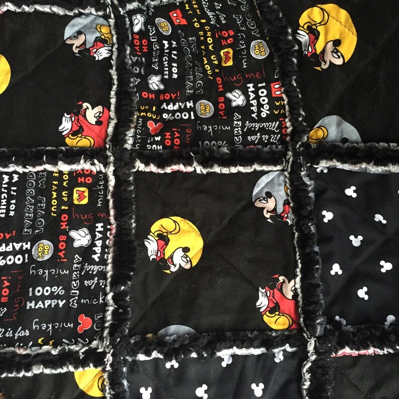 Mickey Mouse Rag Quilt! Black, White, Red and Yellow Mickey Quilt With ...