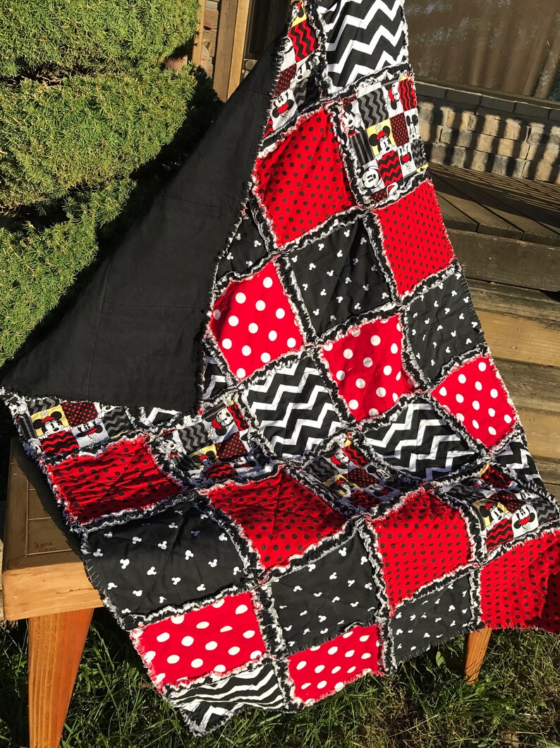 Mickey Mouse and Minnie Mouse Rag Quilt! Black, White, and Red, With ...