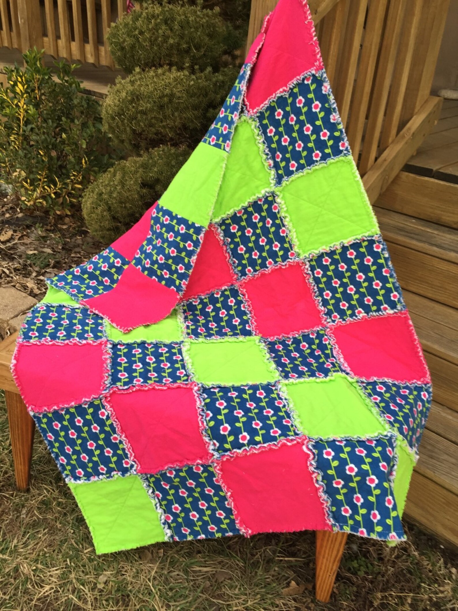 Neon Floral Handmade Baby Rag Quilt, Designed With Bright Floral and 2 ...