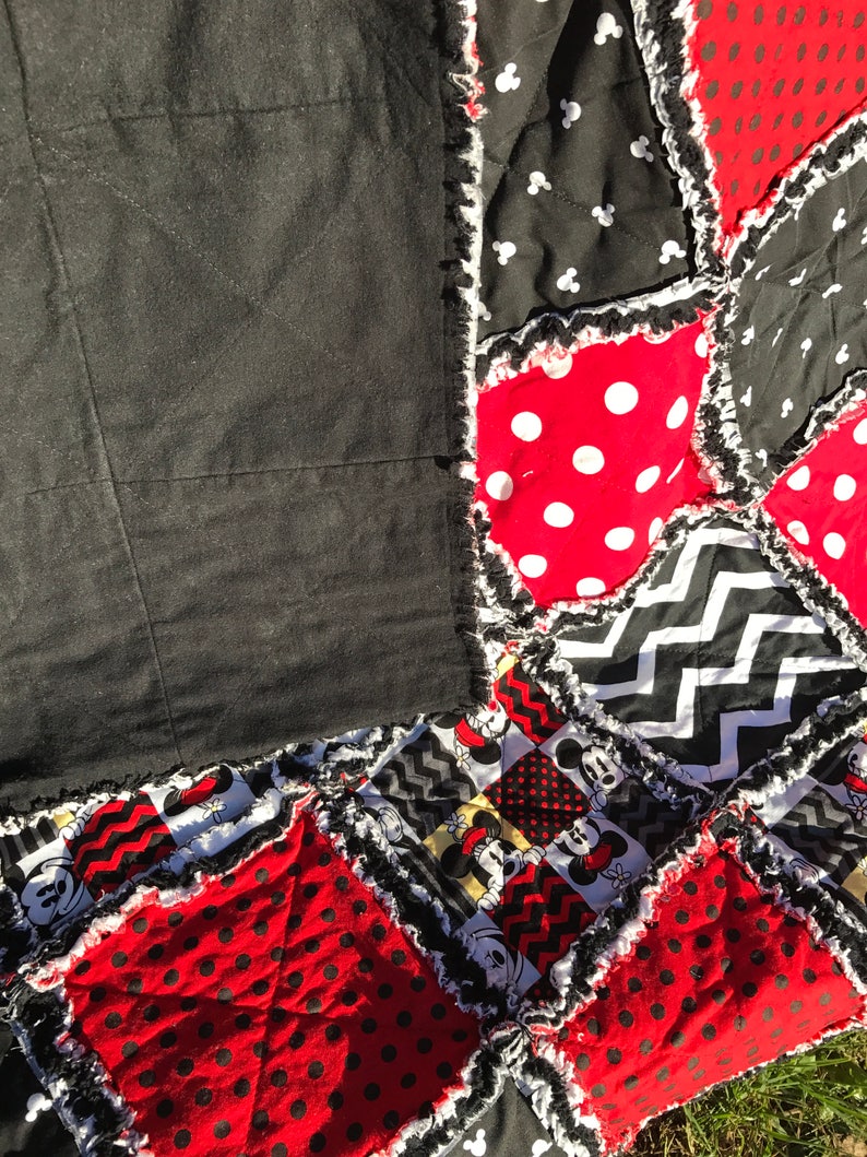 Mickey Mouse and Minnie Mouse Rag Quilt! Black, White, and Red, With ...