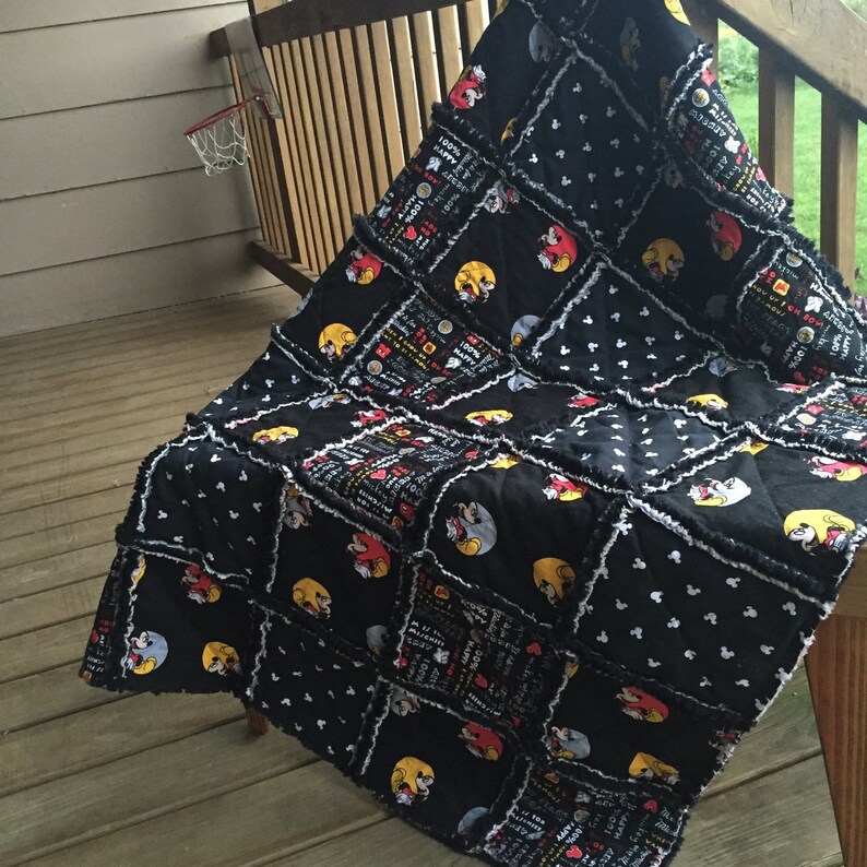 Mickey Mouse Rag Quilt! Black, White, Red and Yellow Mickey Quilt With ...