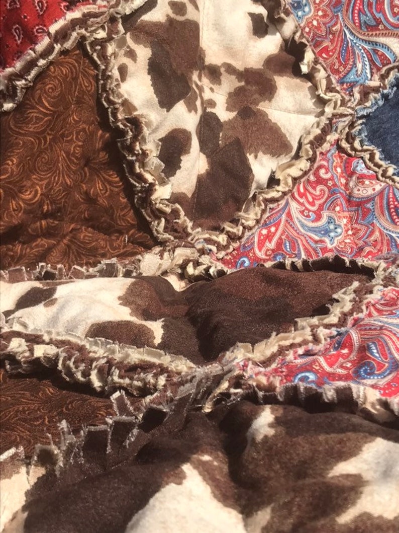 Baby Rag Quilt, in a Western Design, With Denim, Cow Print, Paisley ...