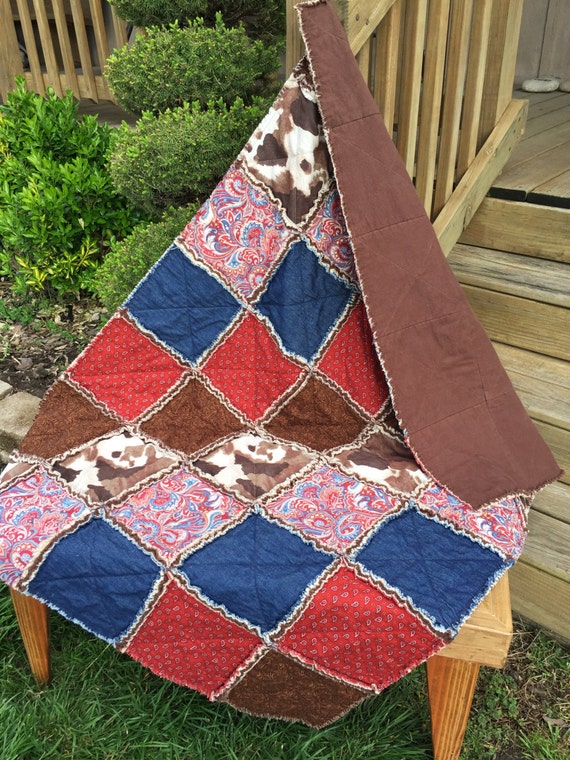 Baby Rag Quilt in a Western Design With Denim Cow Print | Etsy