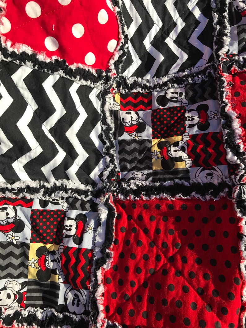 Mickey Mouse and Minnie Mouse Rag Quilt! Black, White, and Red, With ...