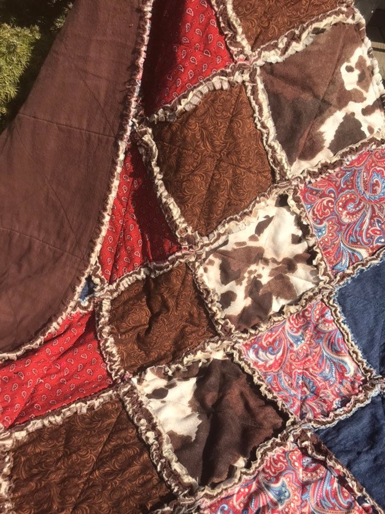 Baby Rag Quilt, in a Western Design, With Denim, Cow Print, Paisley ...