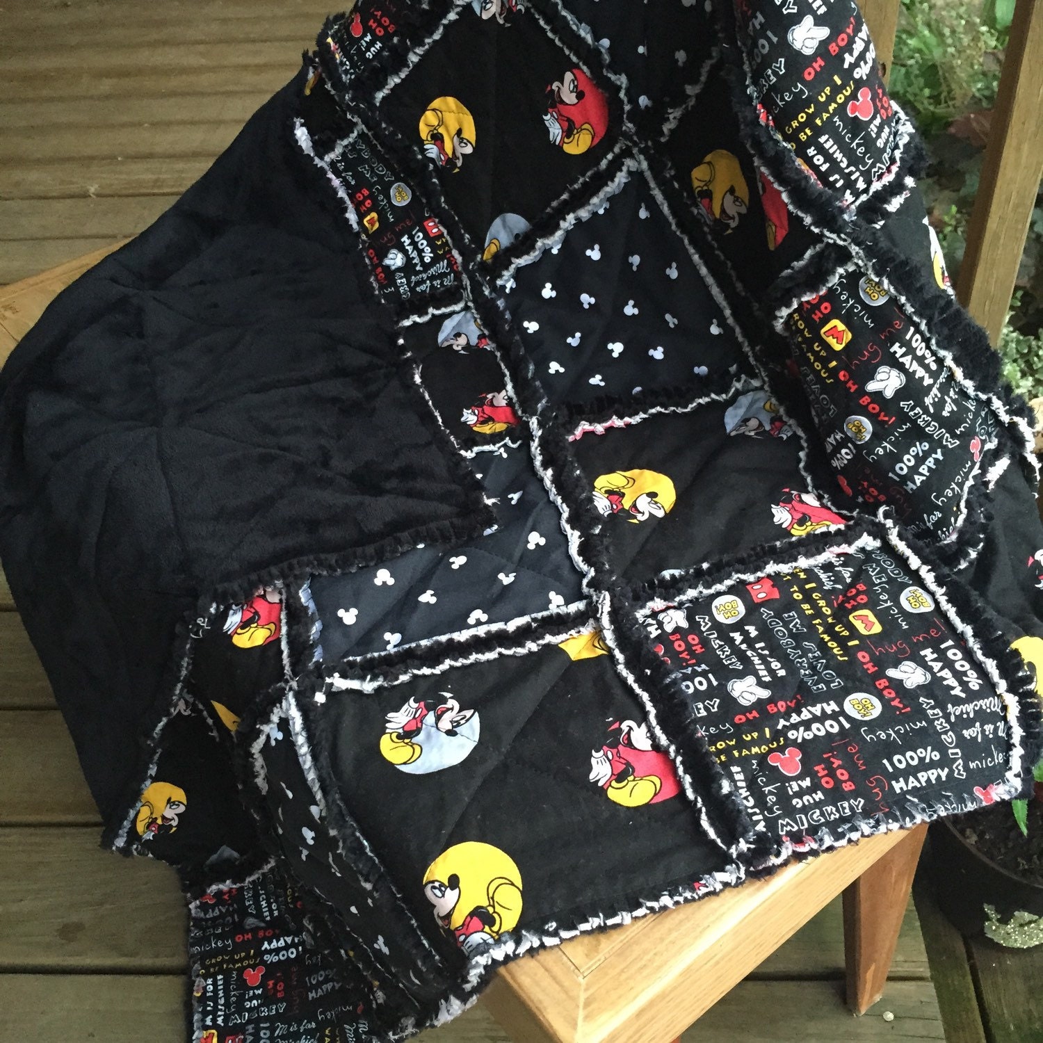 Mickey Mouse Rag Quilt! Black, White, Red and Yellow Mickey Quilt With ...
