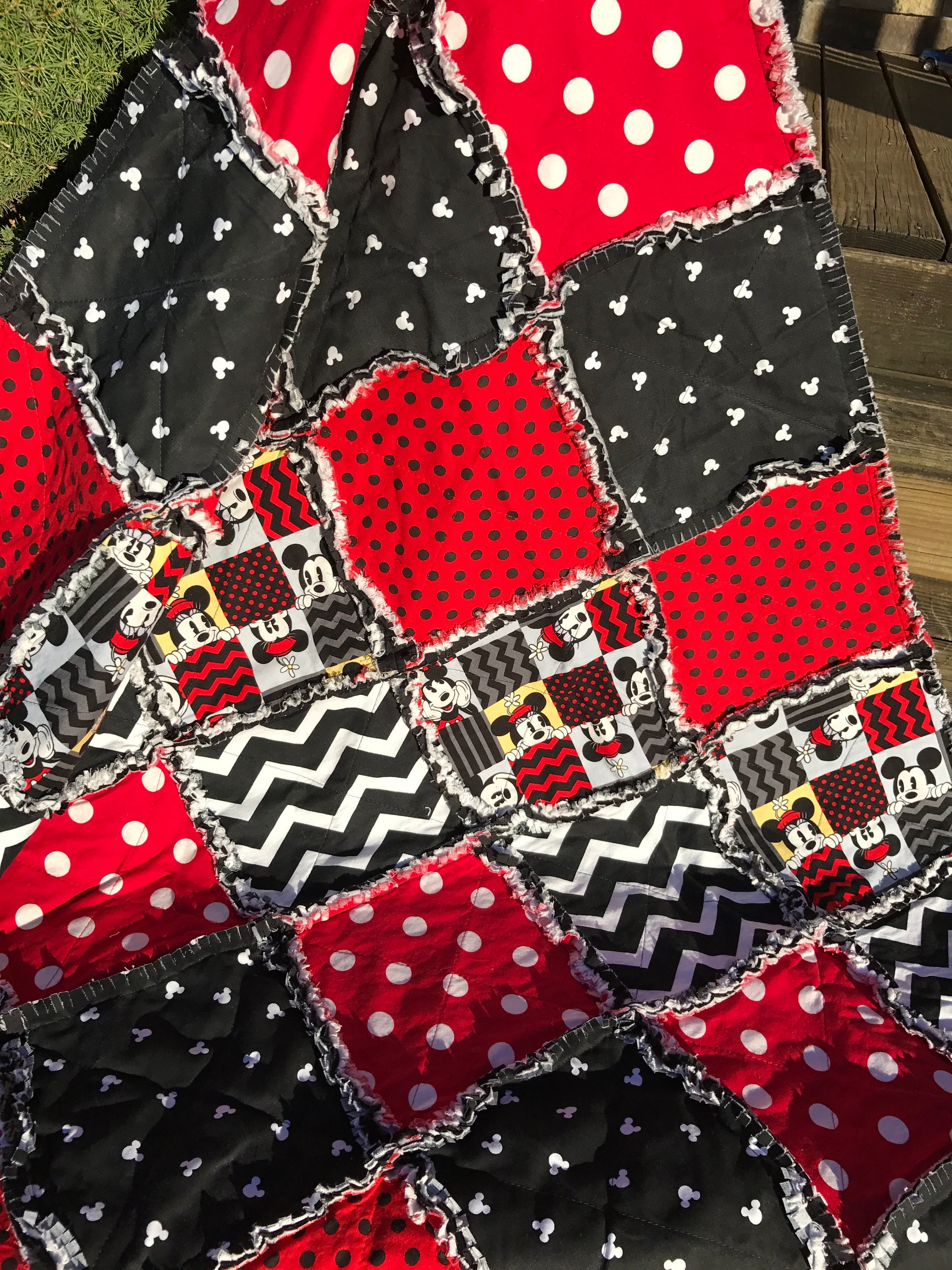 Mickey Mouse and Minnie Mouse Rag Quilt! Black, White, and Red, With ...