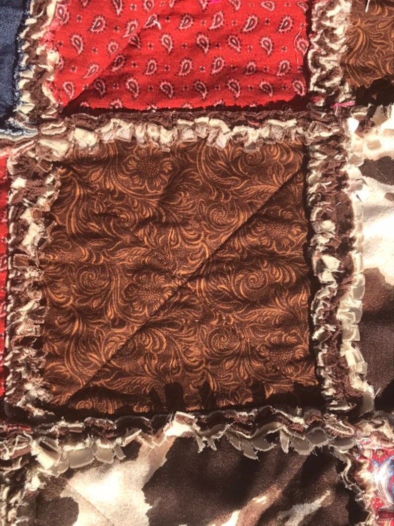 Baby Rag Quilt, in a Western Design, With Denim, Cow Print, Paisley ...