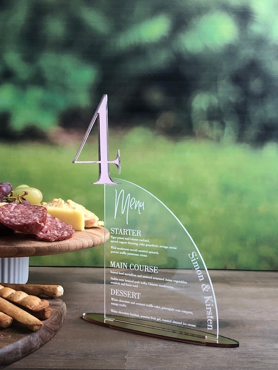 Acrylic free standing wedding table numbers with menu clear | Etsy