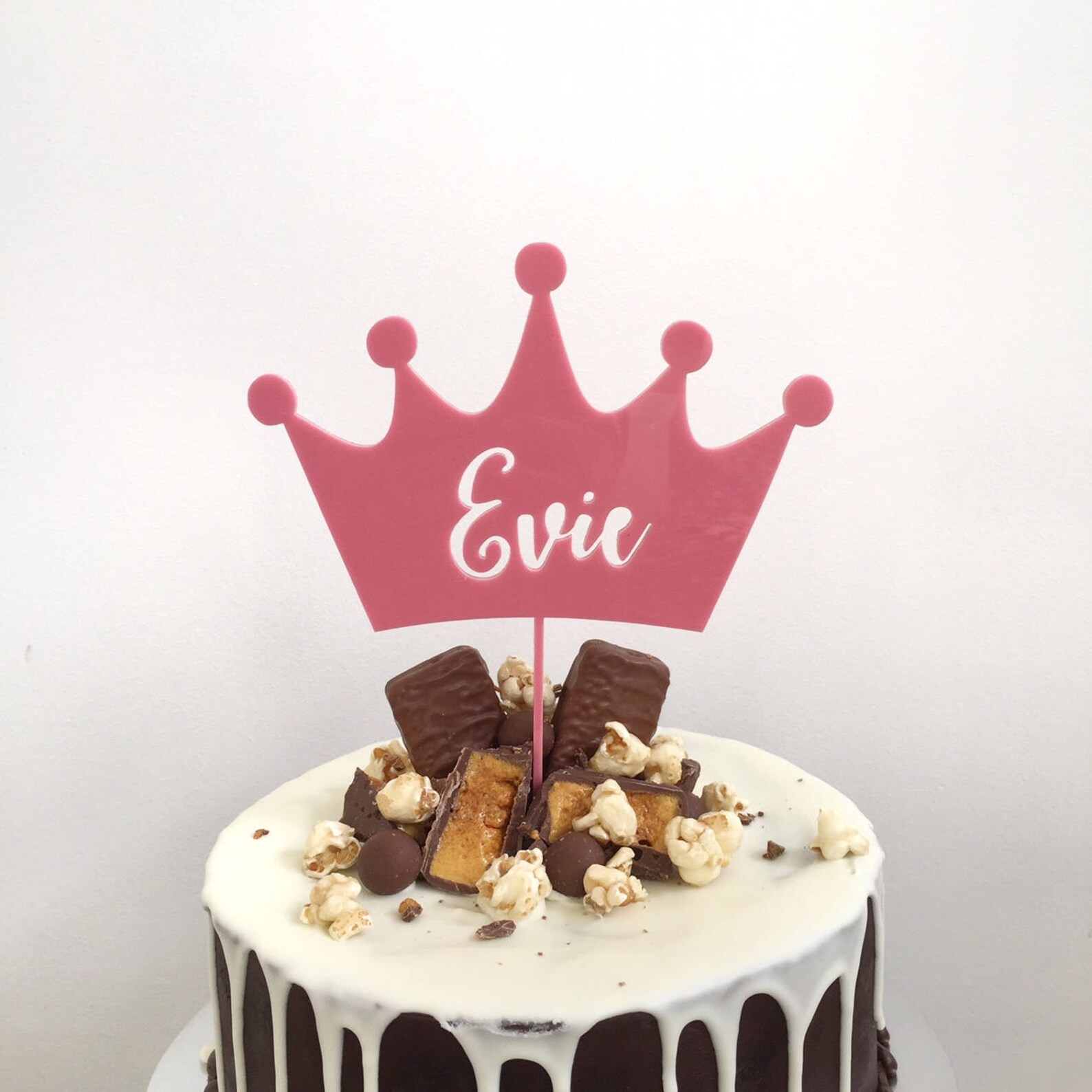 Cake Topper Personalised Crown Princess Pink Wood Acrylic | Etsy