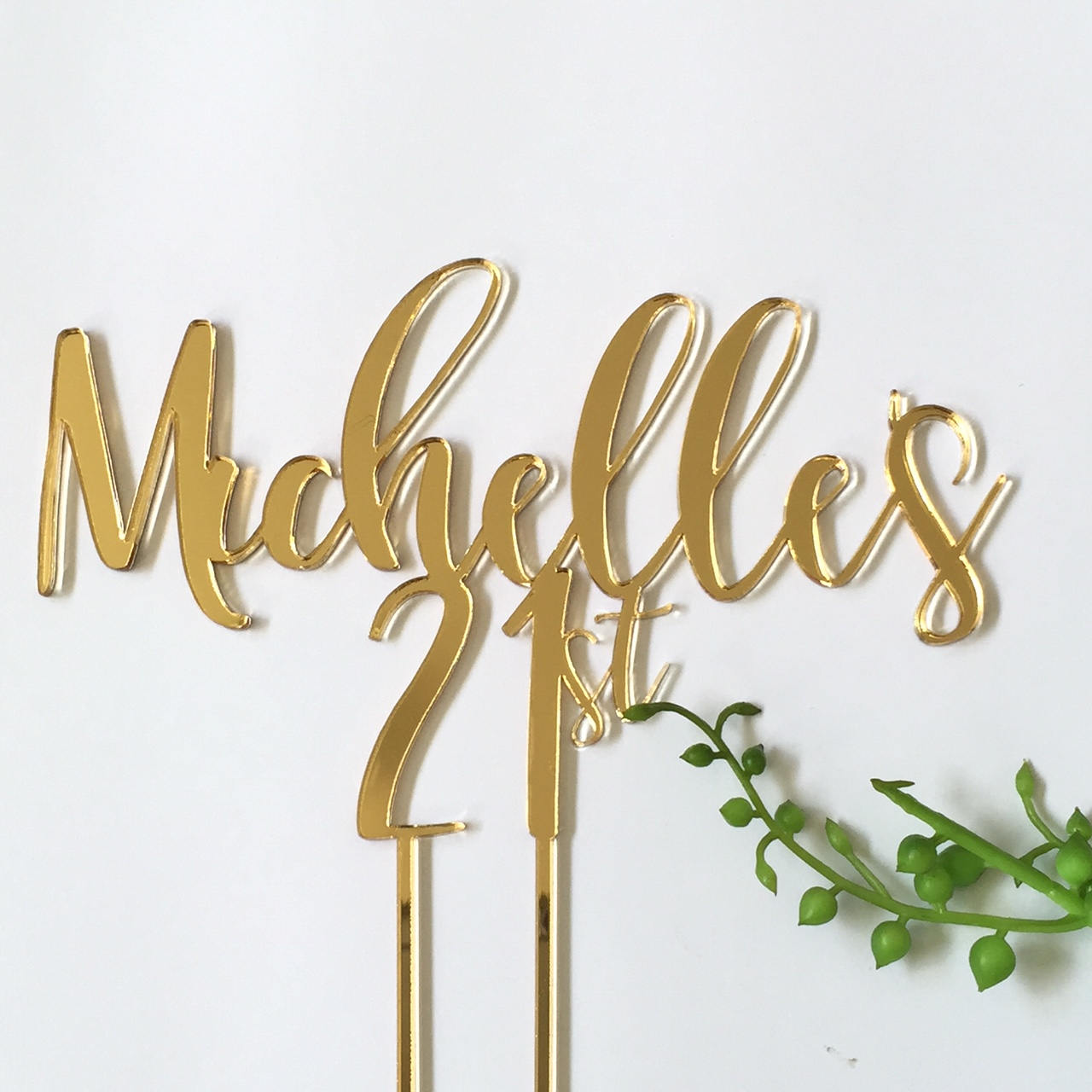 Custom Birthday 21 21st Gold Mirror Cake Topper, Cake Decoration Name ...