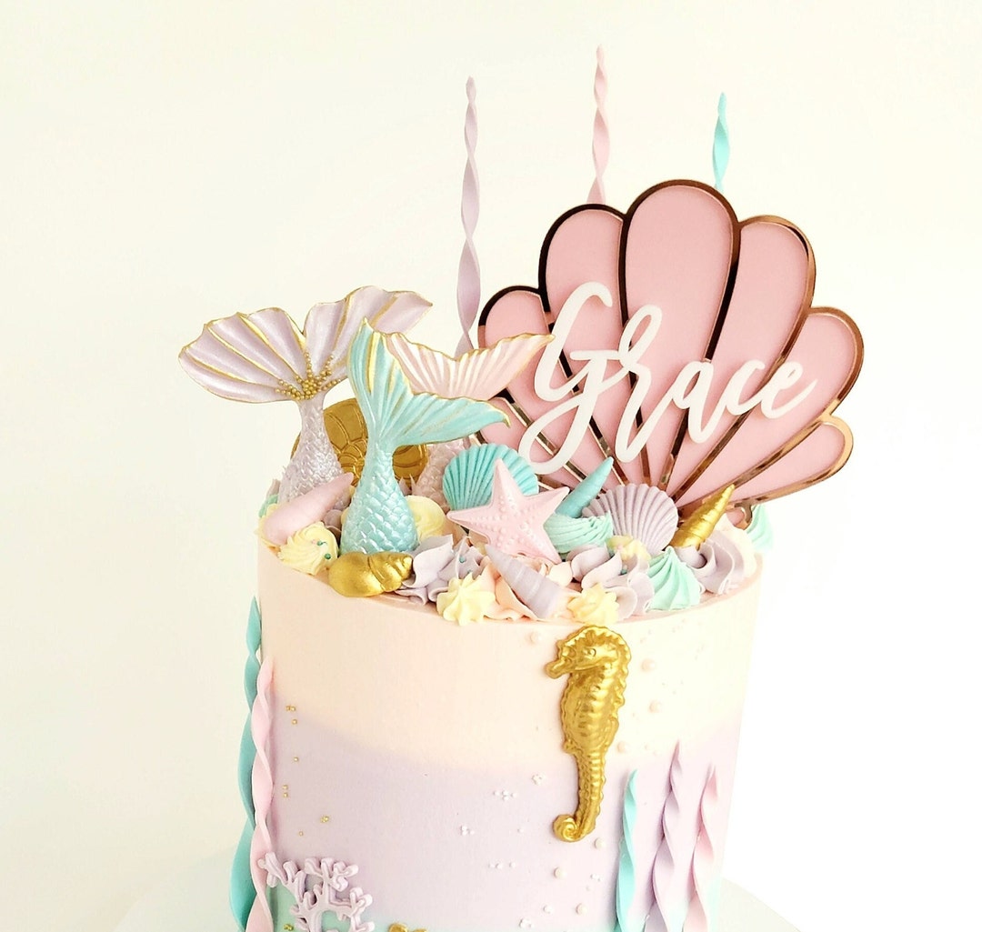 Mermaid Shell Cake Topper Personalised Beach Cake Topper / Customised ...