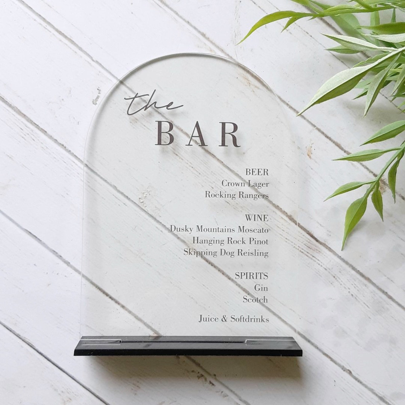 Acrylic Bar Menu Sign Black Acrylic Arched Bar Menu Modern - Etsy