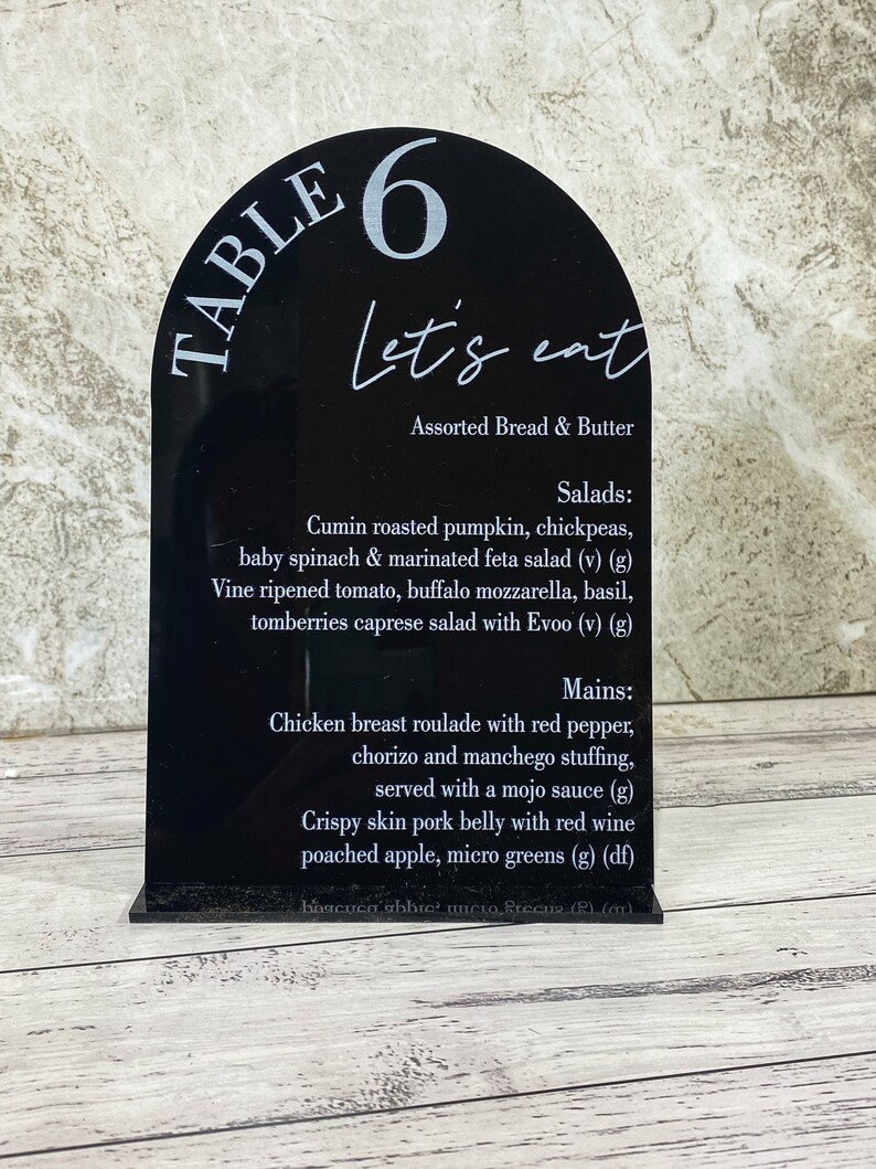 Acrylic Table Menu Sign Black Acrylic Arched Bar Menu Modern - Etsy
