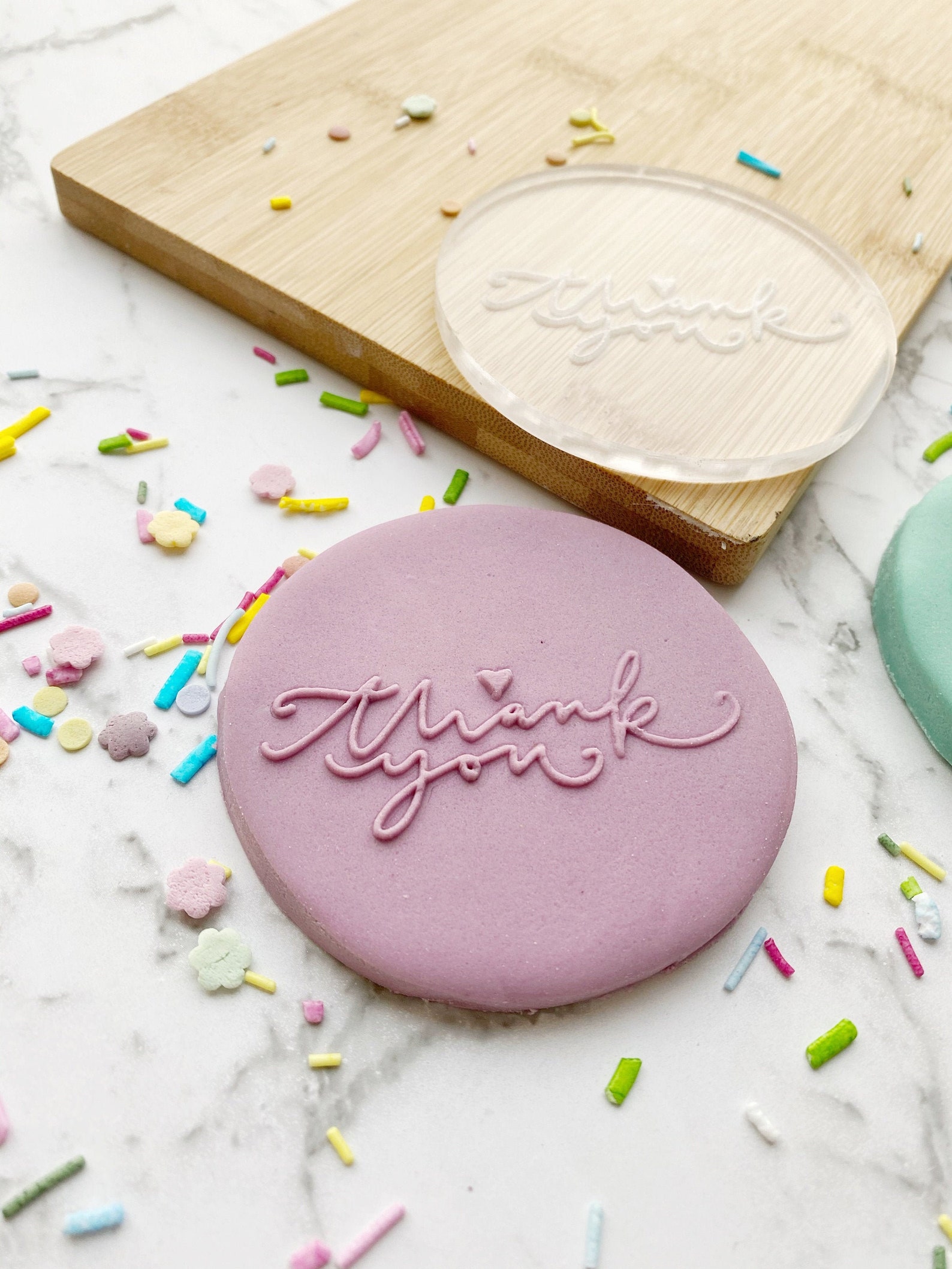 STTY02 Thank You Script Heart Cookie Fondant Stamp Fondant | Etsy