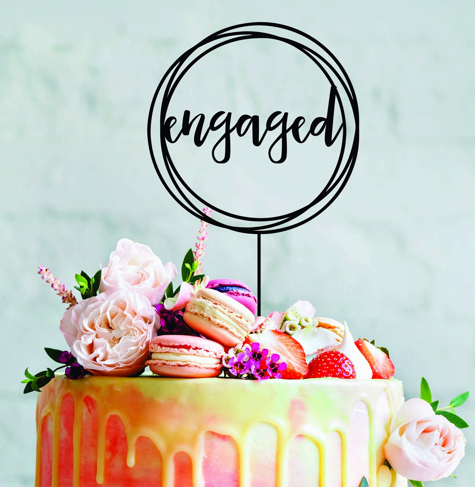 Wood Engaged Cake Topper Engaged Engagement Cake Topper | Etsy