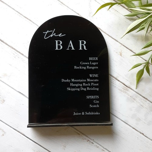 Acrylic Bar Menu Sign Black Acrylic Arched Bar Menu Modern - Etsy Australia